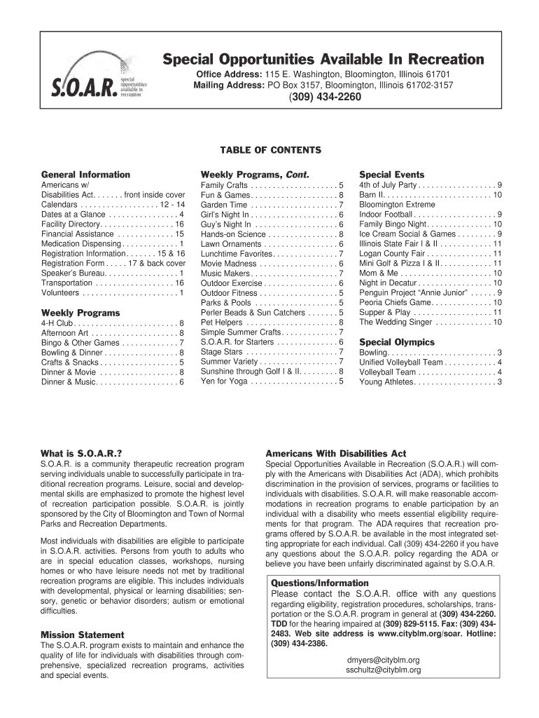 Fillable Online SOAR Summer 2009 - City of Bloomington Fax Email Print ...