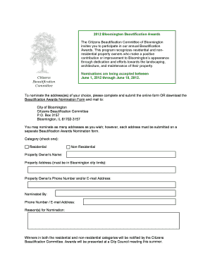 Fillable Online Beautification Awards Nomination Form - City of Bloomington Fax Email Print ...