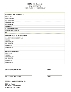 Fillable Online BeneficiaryForm.pdf - IBEW Local 48 Fax Email Print ...