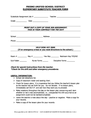 Fillable Online seiu521 Fasta elementary substitute teacher form 8.30. ...