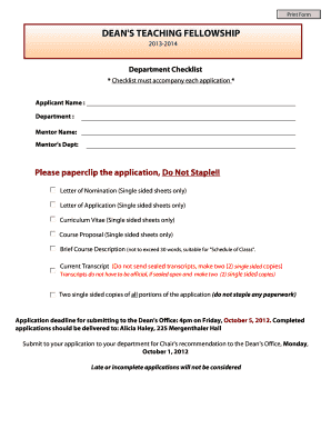 Fillable Online Dean's Teaching Application Fax Email Print - pdfFiller
