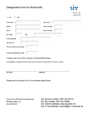 Fillable Online uni-muenster Deregistration form for Studinet.MS Fax ...