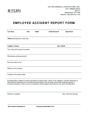 Fillable Online Employee accident report form - Jetton General ...