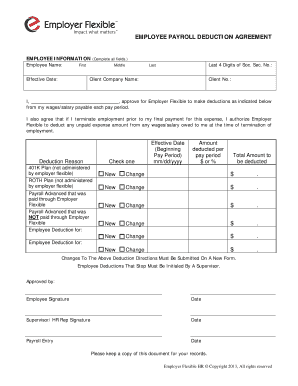 Fillable Online Employee payroll deduction agreement - Employer ...