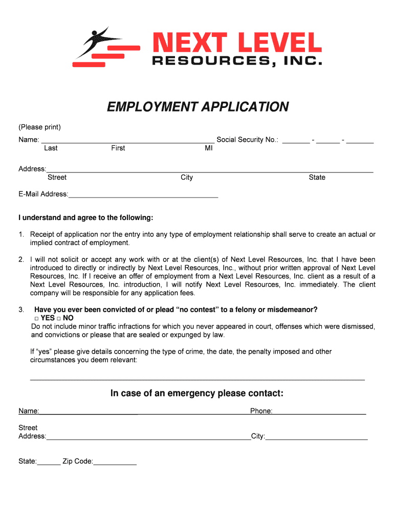 Fillable Online nextlevelresources Temporary Employee Application ...