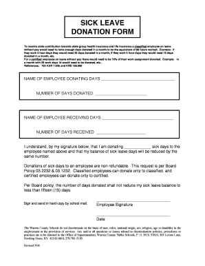 Fillable Online SICK LEAVE DONATION FORM - Warren County Schools Fax ...