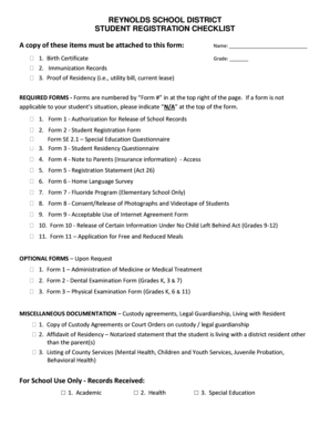 Fillable Online Registration Checklist - Reynolds School District Fax Email Print - pdfFiller