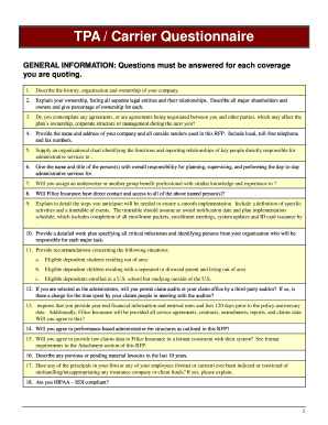 Fillable Online TPA / Carrier Questionnaire - Filice Insurance Fax ...