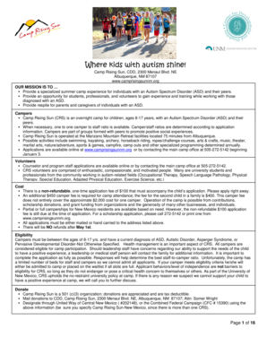 Fillable Online cdd unm Camper Application - Center for Development and ...