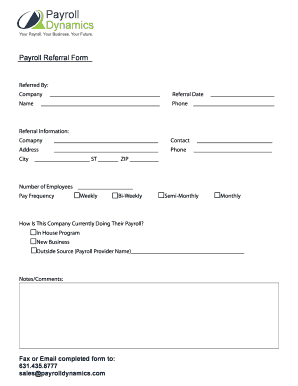 Fillable Online Referral Form - Payroll Dynamics, Inc. Fax Email Print ...