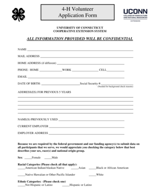 Fillable Online cag uconn 4-H Volunteer Application Form - University ...