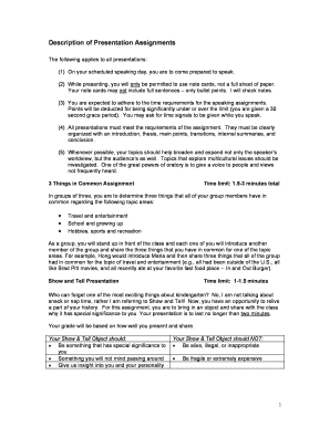 Fillable Online Description of Presentation Assignments Fax Email Print ...