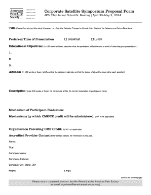 Fillable Online Corporate Satellite Symposium Proposal Form - American ...