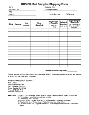 Fillable Online NRS FIA Soil Samples Shipping Form - Northern Research ...