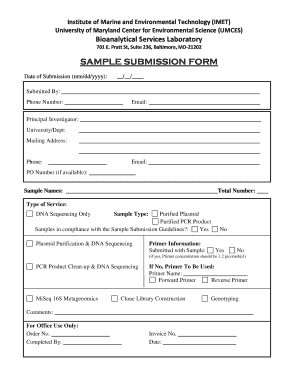 Fillable Online umces Sample submission form - The University of ...