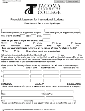 Fillable Online tacomacc Financial Statement for International Students ...