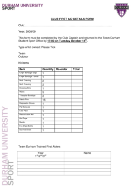 Fillable Online dur ac Club First Aid Details Form 2 - dur ac Fax Email ...