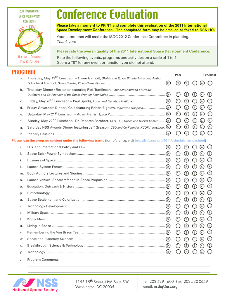 Fillable Online nss Conference Evaluation An online evaluation form is ...