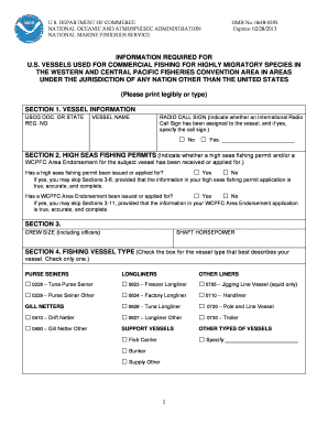 Fillable Online fpir noaa VESSELS USED FOR COMMERCIAL FISHING FOR HIGHLY MIGRATORY SPECIES IN ...