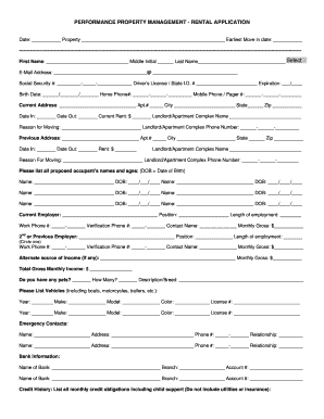 Fillable Online PERFORMANCE PROPERTY MANAGEMENT - RENTAL APPLICATION ...