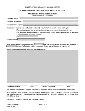 Fillable Online sbccd cc ca FORM 16 B3 Recommendations for Improvement ...