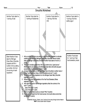 Fillable Online HS SS Smoothie Worksheet Draft 1 - KidsCom.com Fax ...