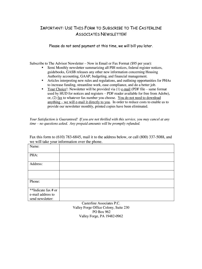 Fillable Online IMPORTANT: USE THIS FORM TO RE-SUBSCRIBE TO THE Fax ...
