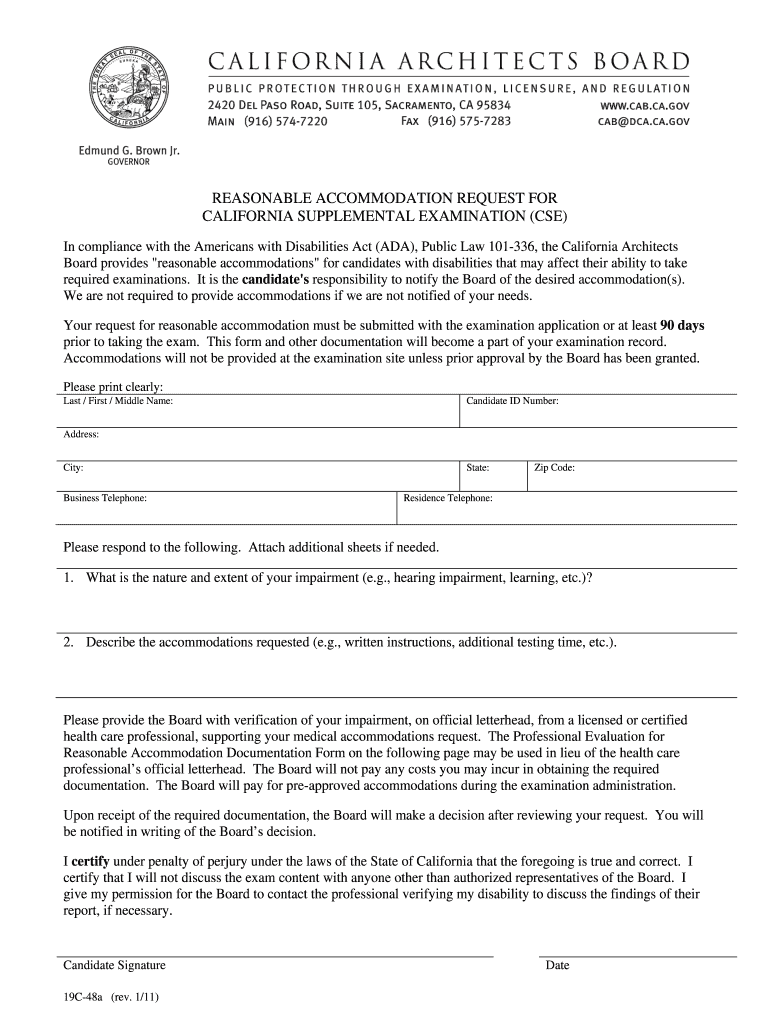 Fillable Online cab ca Reasonable Accommodations for the CSE Form - cab ...