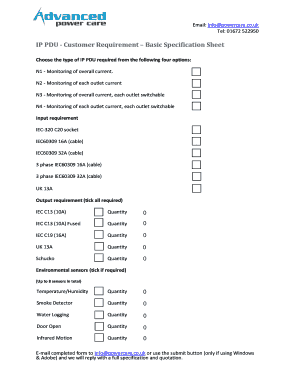 Fillable Online powercare co IP PDU - Customer Requirement Basic ...