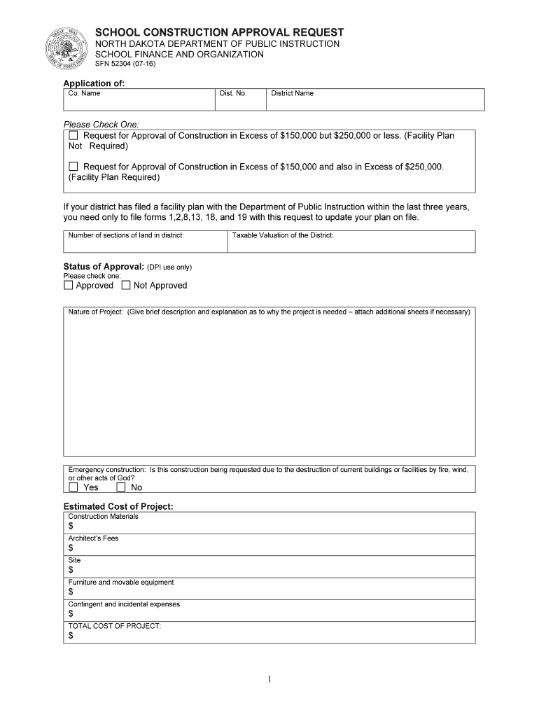 Fillable Online nd SCHOOL CONSTRUCTION APPROVAL REQUEST Fax Email Print - pdfFiller