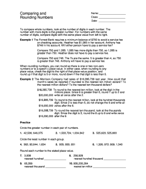 Fillable Online sh012 k12 sd Comparing and Name Rounding Numbers Fax ...