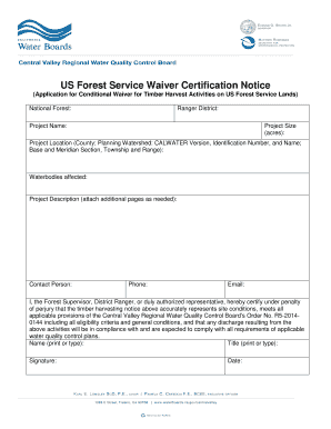 Fillable Online waterboards ca US Forest Service Waiver Certification Notice Fax Email Print ...
