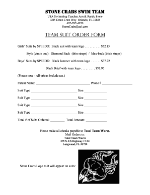 Fillable Online TEAM SUIT ORDER FORM - Stone Crabs Swim Team Fax Email Print - pdfFiller