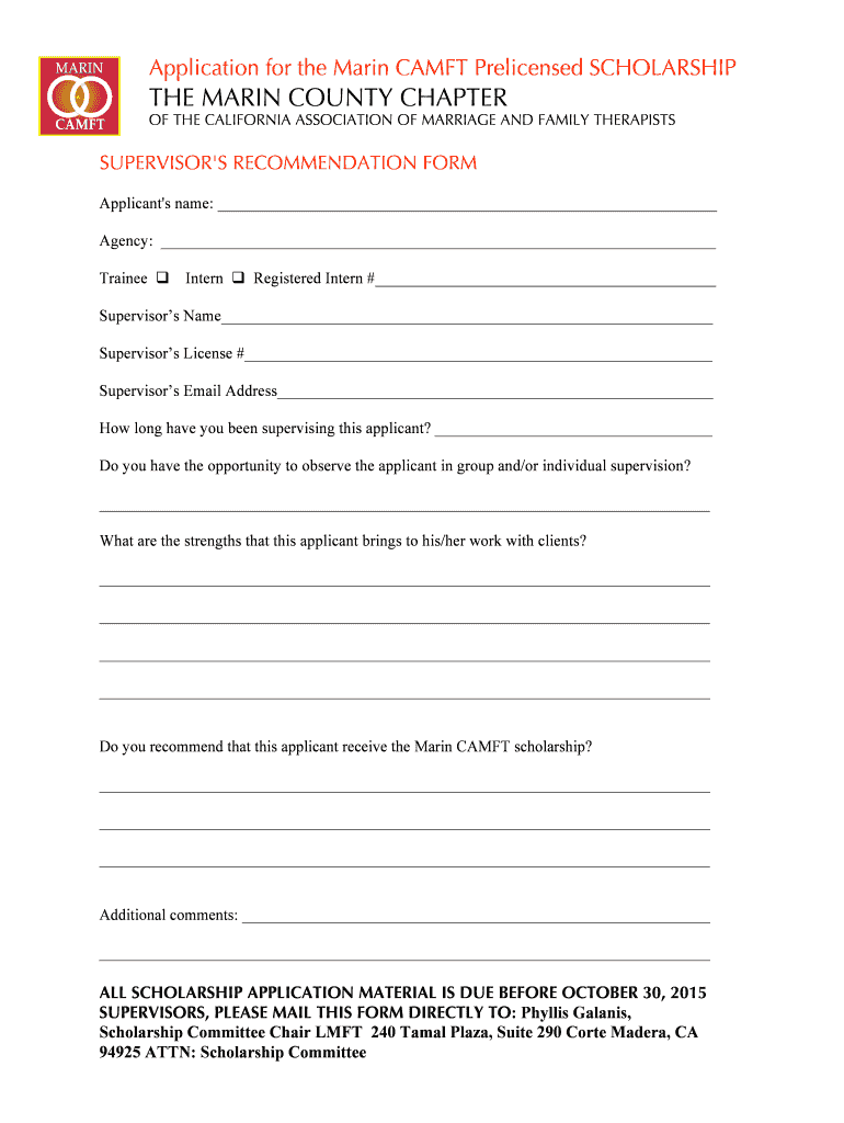 Fillable Online marincamft Application for the Marin CAMFT Prelicensed THE MARIN ...