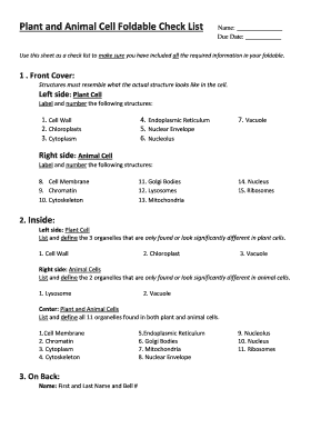 Fillable Online Plant and Animal Cell Foldable Check List Name Due Date ...