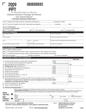 Fillable Online *090001PP* 2009 FORM PPT ALABAMA DEPARTMENT OF REVENUE ...