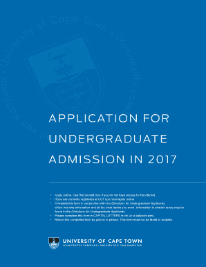 Fillable Online uct ac APPLICATION FOR UNDERGRADUATE ADmIssION IN 2017 ...