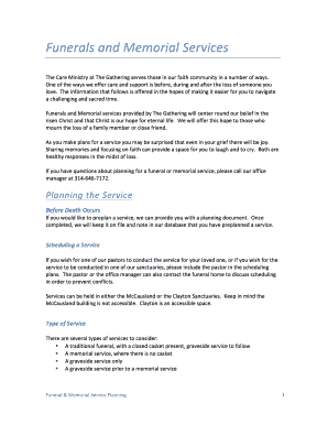 Fillable Online gatheringnow Funerals and Memorial Service Planning ...