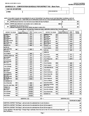 Fillable Online boe ca Schedule A1 - Computation Schedule for District Tax - short form ...