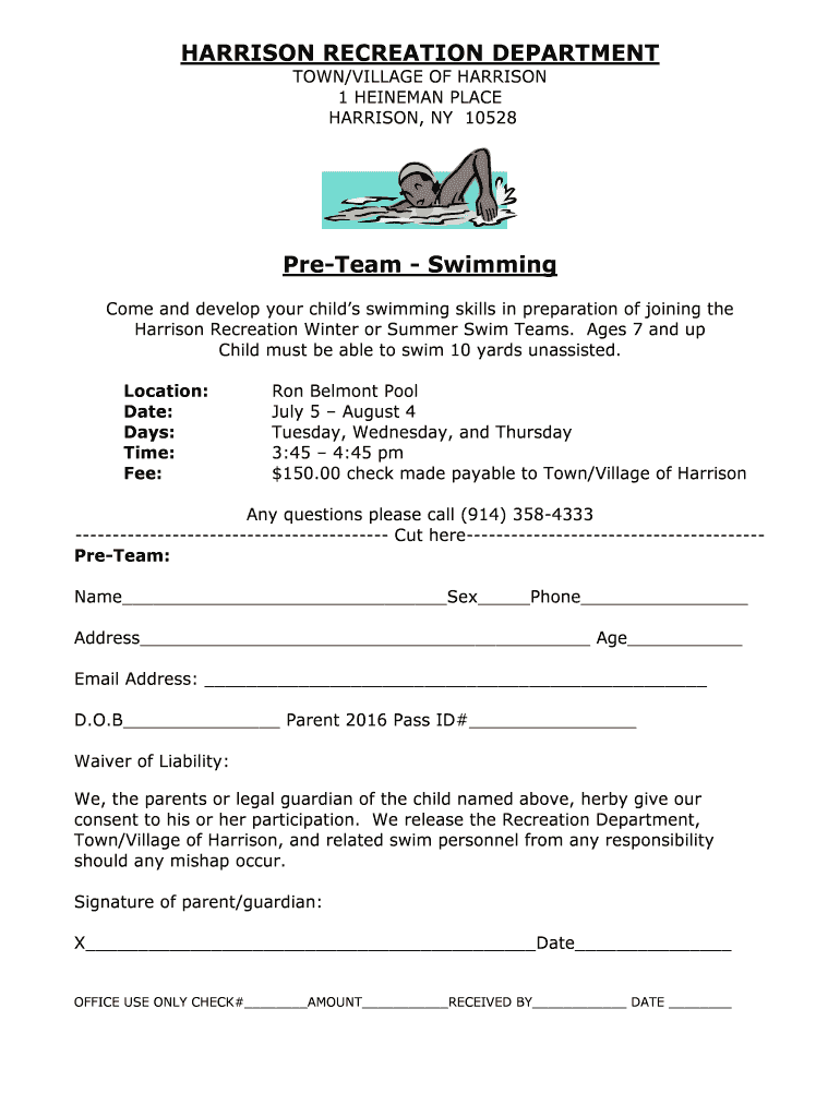 Fillable Online Pre-Team - Swimming Fax Email Print - pdfFiller