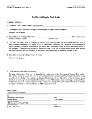 Fillable Online California Resale Certificate - avalontest.com Fax ...