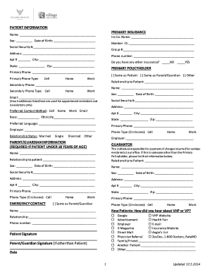 Fillable Online PATIENT INFORMATION PRIMARY INSURANCE PRIMARY ...