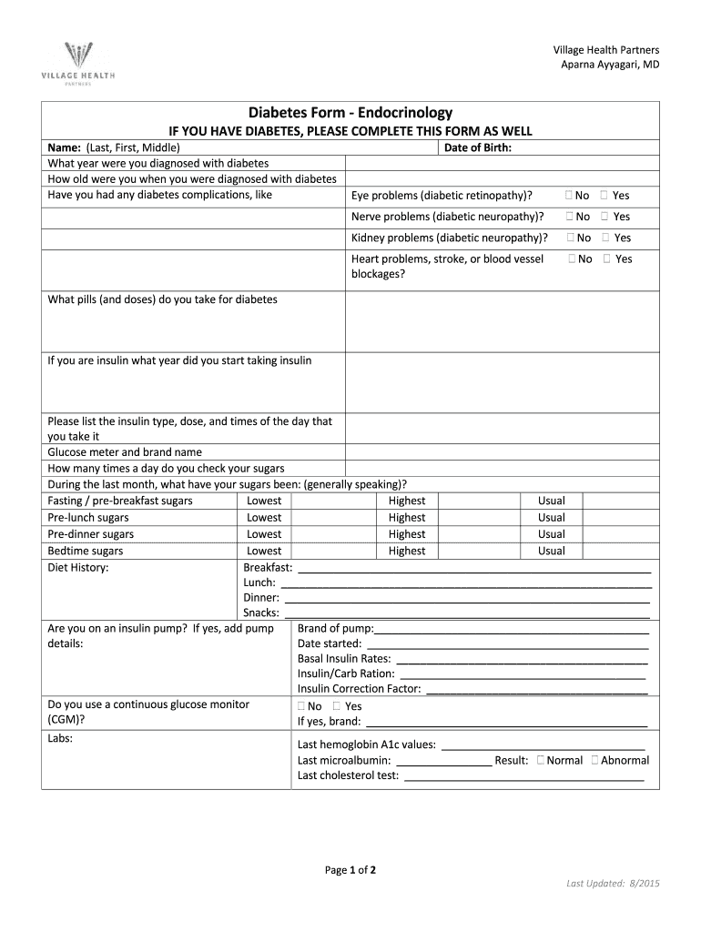 Fillable Online Diabetes Form - Endocrinology - DoctorLogic Fax Email ...