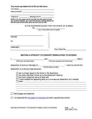 Fillable Online Motion & affidavit to convert dissolution to divorce ...
