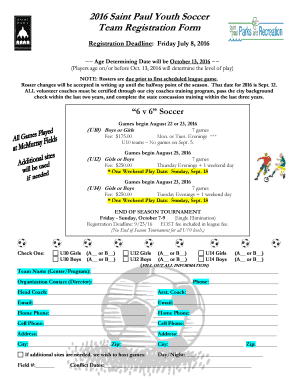 Fillable Online stpaul 2016 Saint Paul Youth Soccer Team Registration ...