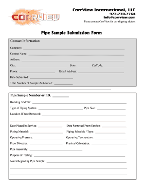 Fillable Online Pipe Sample Submission Form - corrview.com Fax Email ...