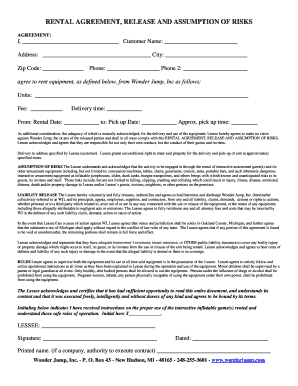 Fillable Online RENTAL AGREEMENT, RELEASE AND ASSUMPTION OF RISKS Fax Email Print - pdfFiller