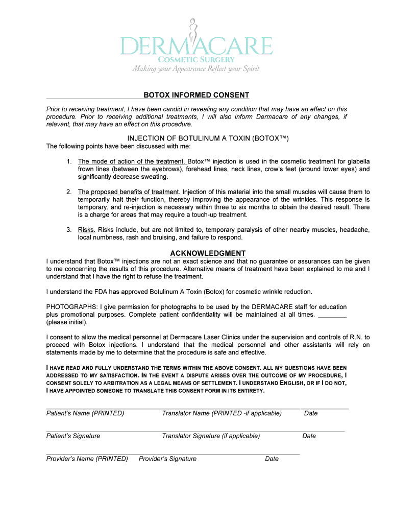 Fillable Online INJECTION OF BOTULINUM A TOXIN (BOTOX) Fax Email Print ...