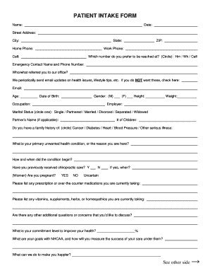Fillable Online PATIENT INTAKE FORM - The Nutritional Healing Center of ... Fax Email Print ...