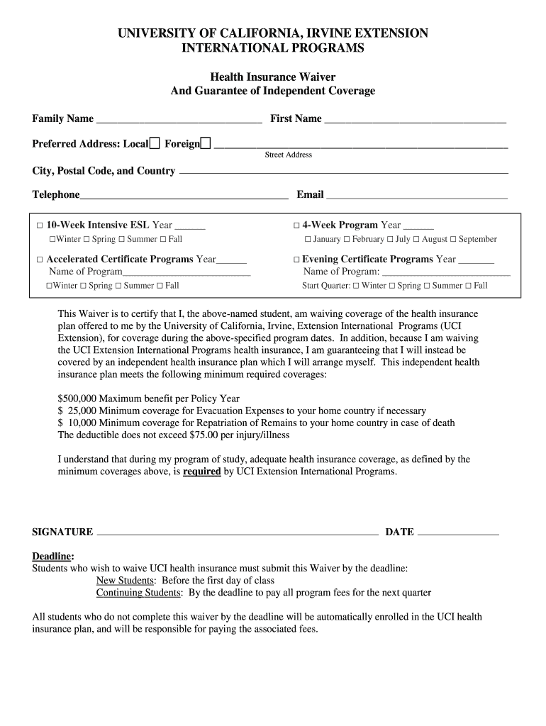 Fillable Online UNIVERSITY OF CALIFORNIA, IRVINE EXTENSION ...